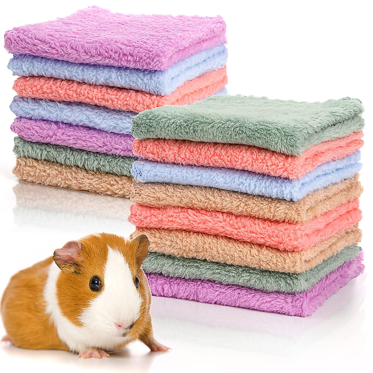 Lyellfe 15 Pieces Guinea Pigs Mat, Soft Hamster Fleece Cage Liners, Small Animals Bedding Mats Bath Towel for Dog Puppy Cat, 11.8 x 11.8 Inch, Mixed Colors