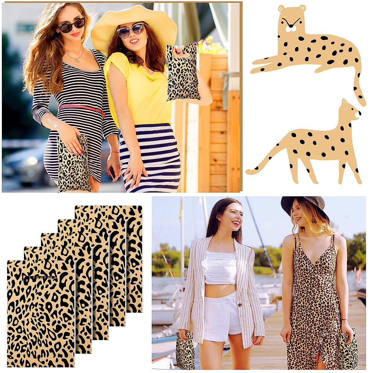 50 Pieces Print Treat Bags Plastic Bag with Die Cut Handle Candy Bags Animal Party Bags Plastic Merchandise Goodies Bags Shopping Bags Gift Bags Wild Life Birthday Party Supplies(Leopard)