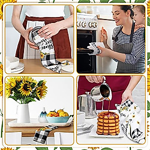 Kajaia 4 Pcs Bee Sunflower Kitchen Towels Summer Gnome Dish Towels Watermelon Lemon Tea Towels Sunshine Hand Towels Absorbent Plaid Towels for Bathroom Housewarming Gifts (Sunflower)