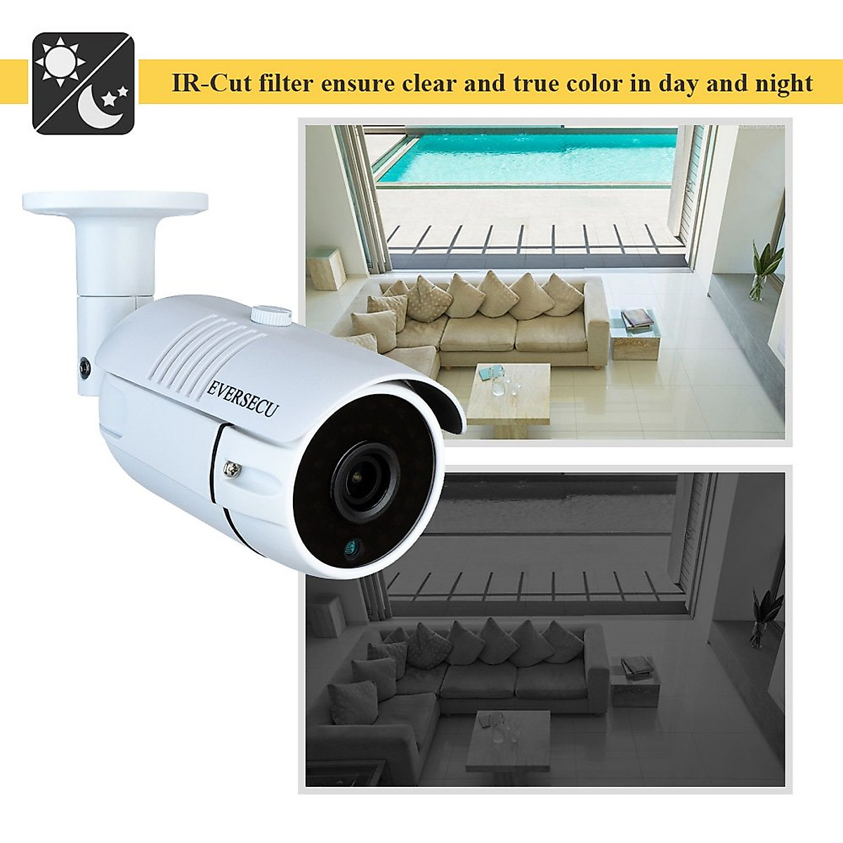 EVERSECU 1080P 2.0MP Coaxial Wired AHD/TVI/CVI/960H Bullet Analog Camera, 2MP Full HD Weatherproof CCTV Security Camera for Outdoor Surveillance, 3.6 mm Lens, Metal, White