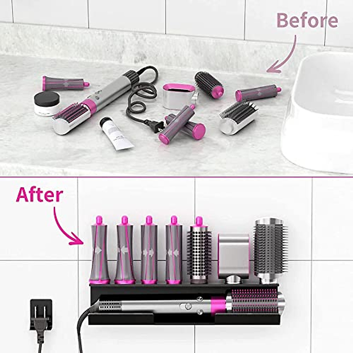 Wall Mount Holder for Dyson Airwrap Styler Hair Curling Iron Wand Barrels and Brushes Storage Stand Rack with Cord Organizer Acrylic