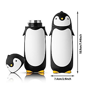 TOMLFF Penguin Stainless Steel Vacuum Thermos Travel Mug Tea Water Bottle Coffee Flask (Black)