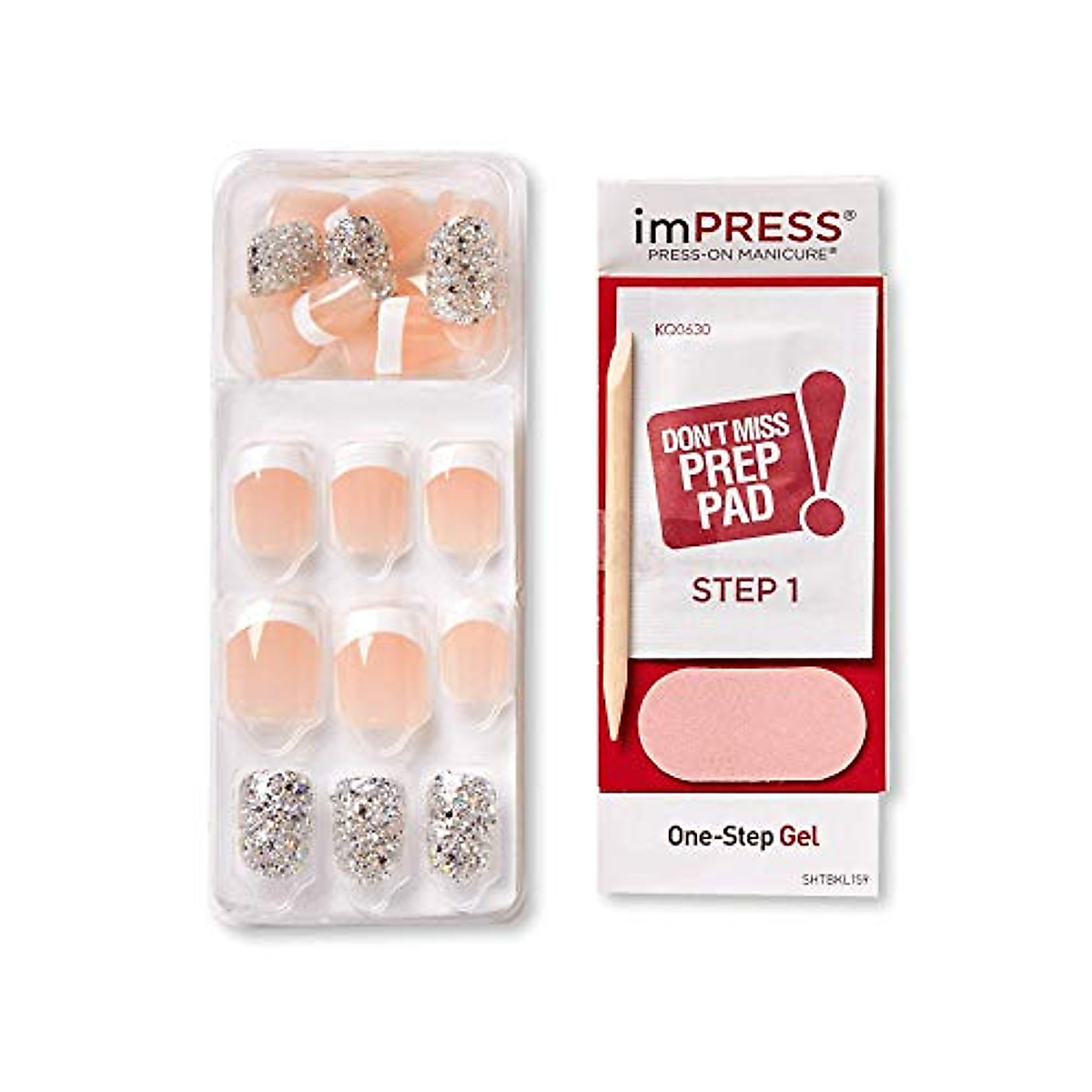 KISS imPRESS Press-On Manicure, Nail Kit, PureFit Technology, Short Press-On Nails, Time Slip, Includes Prep Pad, Mini File, Cuticle Stick, and 30 Fake Nails