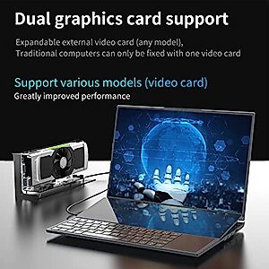 Shanrya 16in 14in Dual Screen Laptop, 128GB PCIe NVMe M.2 SSD for Intel for Core I7 CPU 100‑240V Dual Screen Laptop Computer 8GB DDR4 RAM for Office (US Plug)