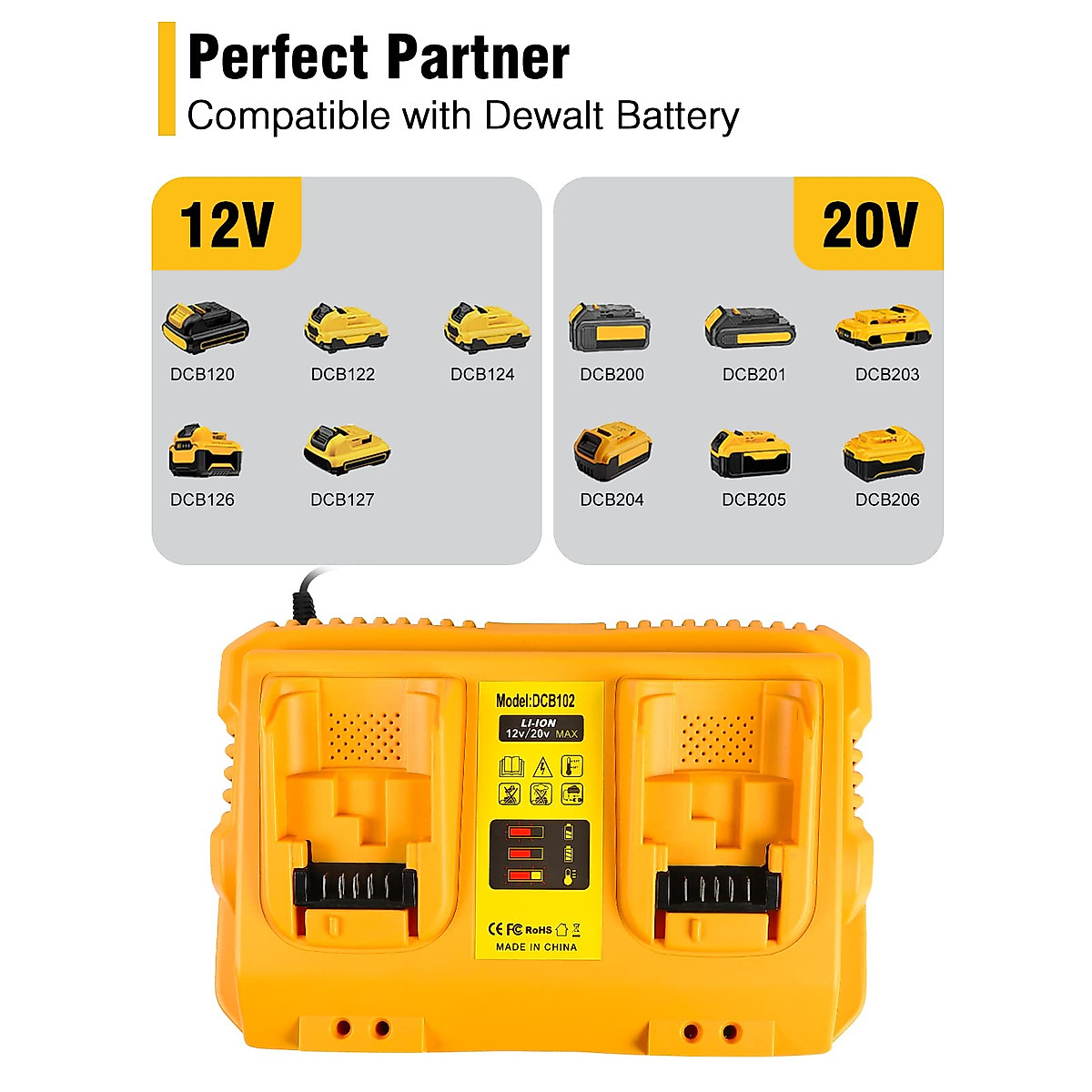 COOMYXIN DCB102 Battery Charger Station for Dewalt 12V/20V Batteries - Replacement Charger for Dewalt Power Tools