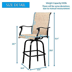 VINGLI Upgraded Outdoor Swivel Bar Stools Outdoor Patio Chairs Set of 2, Metal Outdoor Bar Stools Bar Set Outdoor Stools Bar Height Chairs Set Outside Chairs (Black)