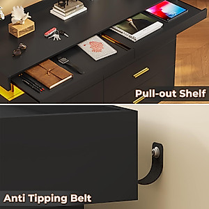 HAUOMS 6 Drawer Dresser with LED Lights,Dresser Chest of Drawers with 2 Pull-Out Tray, Modern Double Wide Drawer Dresser Organizer Cabinet for Bedroom,Living Room,Entryway,Black