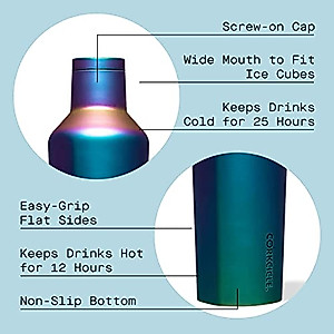Corkcicle Insulated Canteen Travel Water Bottle, Triple Insulated Stainless Steel, Easy Grip Flat Sides and Screw-on Cap, Keeps Beverages Cold for 25 Hours or Warm for 12 Hours, 16 oz, Dragonfly