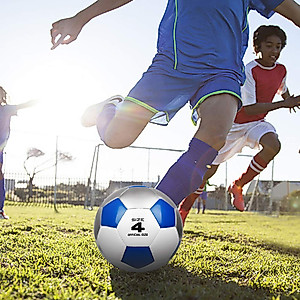 YANYODO Soccer Training Ball Practice Soccer Balls Classic Sizes 3/4/5 for Toddler, Youth, Kids, Teens, Adults, Perfect for Outdoor & Indoor Match or Game, Blue White Silver (Size 4)