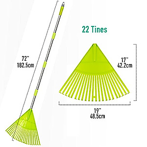 Colwelt Plastic Leaf Rake, Garden Poly Shrub Rake with 56’’ Lightweight Stainless Steel Handle, Include 22Tines Plastic Head & Garden Gloves, Garden Rake Leaf to Collect Loose Debris