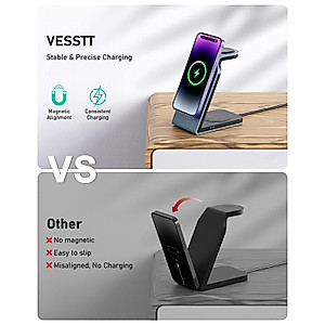 Charging Station for Apple Wireless Charger 3 in 1: 2024 New Aluminum Alloy Magnetic Charger Stand Fast Charging Multiple Devices for AirPods, Apple Watch, iPhone 15 14 13 12 Pro/Pro Max/Plus/Mini