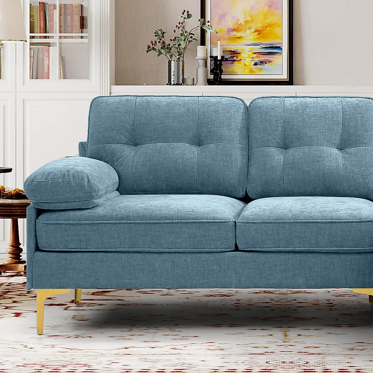 KIMOHOME Convertible Sectional Sofa Couch, L-Shape Sofa Couch with Reversible Chaise for Small Space, Mid Century Modern Fabric Couches for Living Room, Light Blue