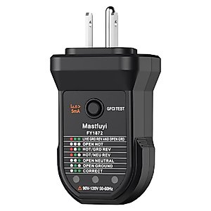 Mastfuyi Outlet Tester, Socket Tester for GFCI/Standard North American AC Electrical Outlets, Receptacle Tester for Standard 3-Wire 120V Electrical Receptacles, Detects Common Wiring Problems
