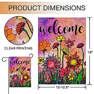 Hzppyz Welcome Spring Sunflower Watercolor Abstract Flower Garden Flag Double Sided, Floral Decorative House Yard Outdoor Summer Small Flag Vintage Decor Farmhouse Seasonal Outside Decorations 12 x 18