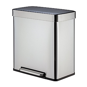FrysKy 16 Gallon Trash Can, 8 Gallon Dual Compartment Step On Kitchen Trash Can, Stainless Steel