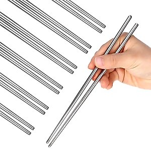 6Pairs Chopsticks Stainless Steel Chopsticks Metal Silver Chopsticks Metal Chopsticks Reusable Dishwasher Silver Reusable Chopsticks Japanese Korean Chinese Chopstick for Dinner Lightweight Non-Slip