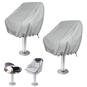 WOMACO 2 Pack Boat Seat Cover, Outdoor Waterproof Pedestal Pontoon Captain Boat Bench Chair Seat Cover, Oxford Fabric Helm Chair Protective Covers (Silver, 2 Pack)