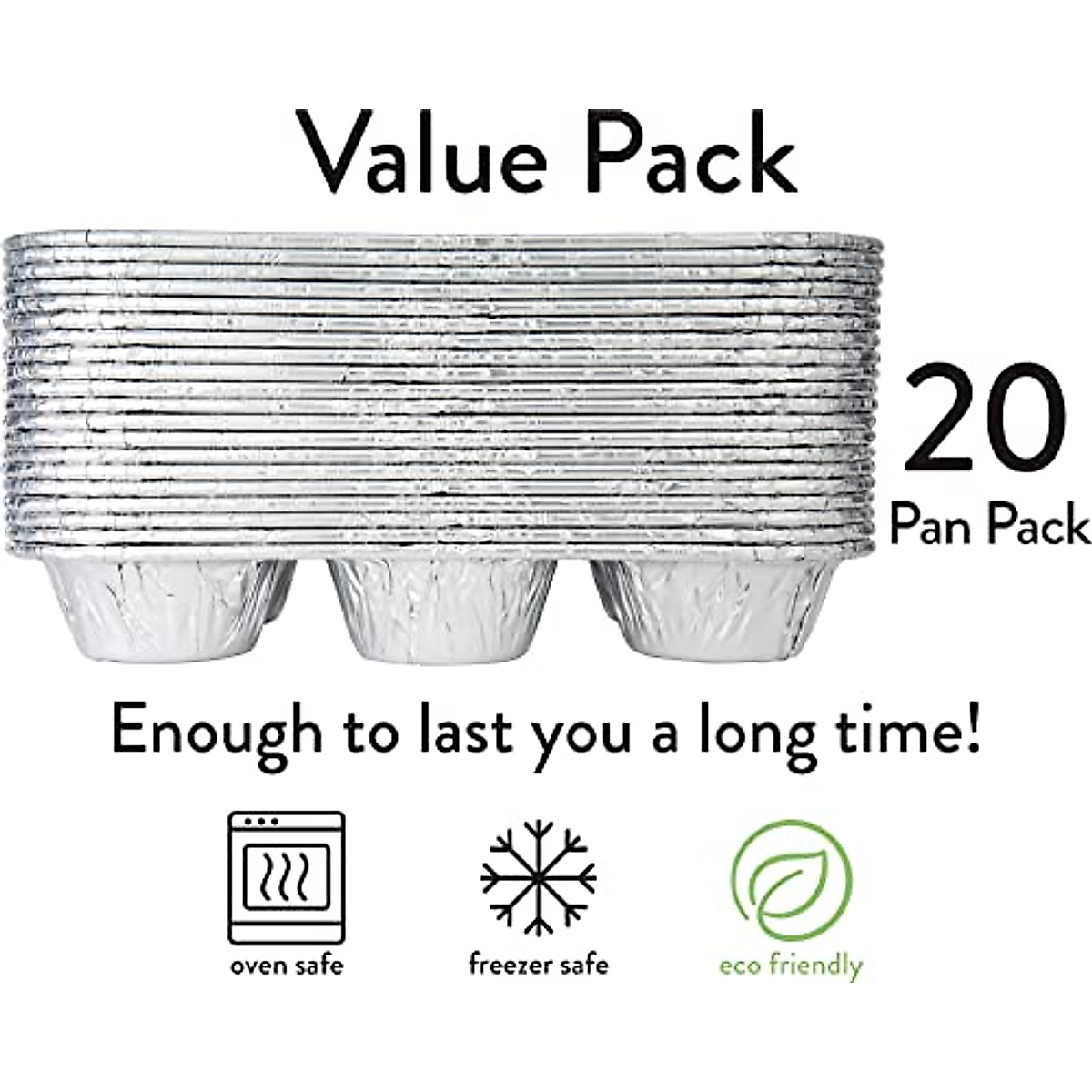 DOBI Muffin Pans (20 Pack) - Disposable Aluminum Foil 6-Cup Cupcake Pans, Standard Size. Classic Muffin Tin Size for Baking Cupcakes, Muffins and Mini Quiches