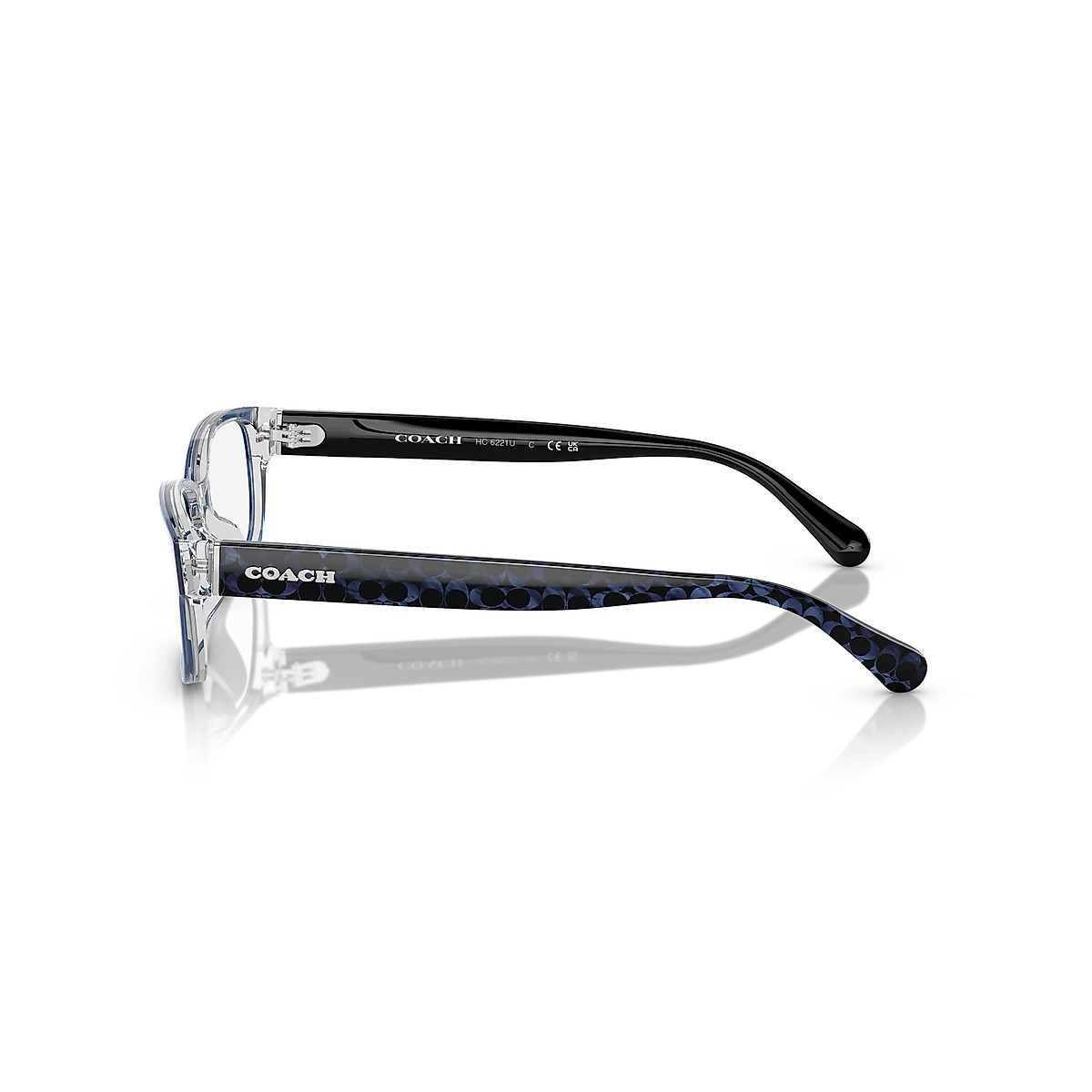Coach HC6221U Universal Fit Prescription Eyewear Frames, Transparent Blue/Demo Lens, 52 mm