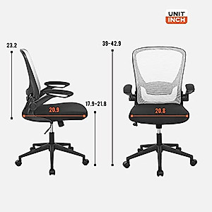 Office Chair Desk Chair Computer Chair with Lumbar Support Flip-up Arms Swivel Rolling Executive Task Chair Mesh Adjustable Ergonomic Chair for Adults(White)