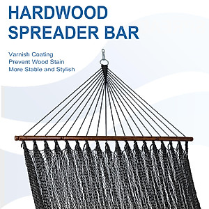 Lazy Daze Hammocks 10.5 FT Double 2 Person Caribbean Rope Hammock, Hand Woven Polyester Hammock with Spreader Bars, Extra Large Outside Outdoor Backyard Patio Poolside Hammock, 450 LBS Capacity, Gray
