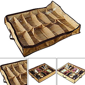 12 Pairs Shoe Tidy Under Bed Storage Organiser Bag Foldable Shoe Storage Box(Beige)