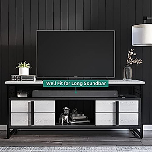 YITAHOME Modern TV Stand for TVs up to 65 Inch, Entertainment Center with Shelf, Wood TV Media Console with Sturdy Metal Legs for Living Room, 300lbs Capacity, White Oak/Black, 59.5"