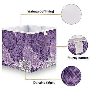 WELLDAY Storage Basket Purple Mandala Boho Foldable 11 x 11 x 11 In Cube Storage Bin Home Decor Organizer Storage Baskets Box for Toys, Books, Shelves, Closet, Laundry, Nursery