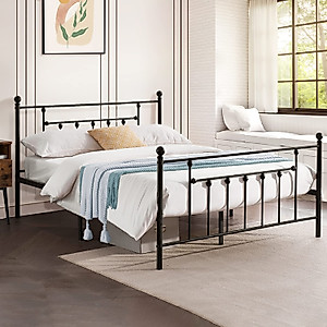 VECELO Full Size Metal Platform Bed Frame with Headboard and Footboard, Heavy Duty Slat Support/No Box Spring Needed Mattress Foundation/Underbed Storage Space, Victorian Style