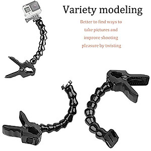 Gopro Accessories, Adjustable gooseneck Jaws Flex Fixture Bracket Compatible with GoPro Hero 11/10/9/8/ 7, Fusion, Hero (2018), 6, 5, 4, Session, 3 +, 3, 2, 1, Xiaomi Easy，DJI Osmo Camera