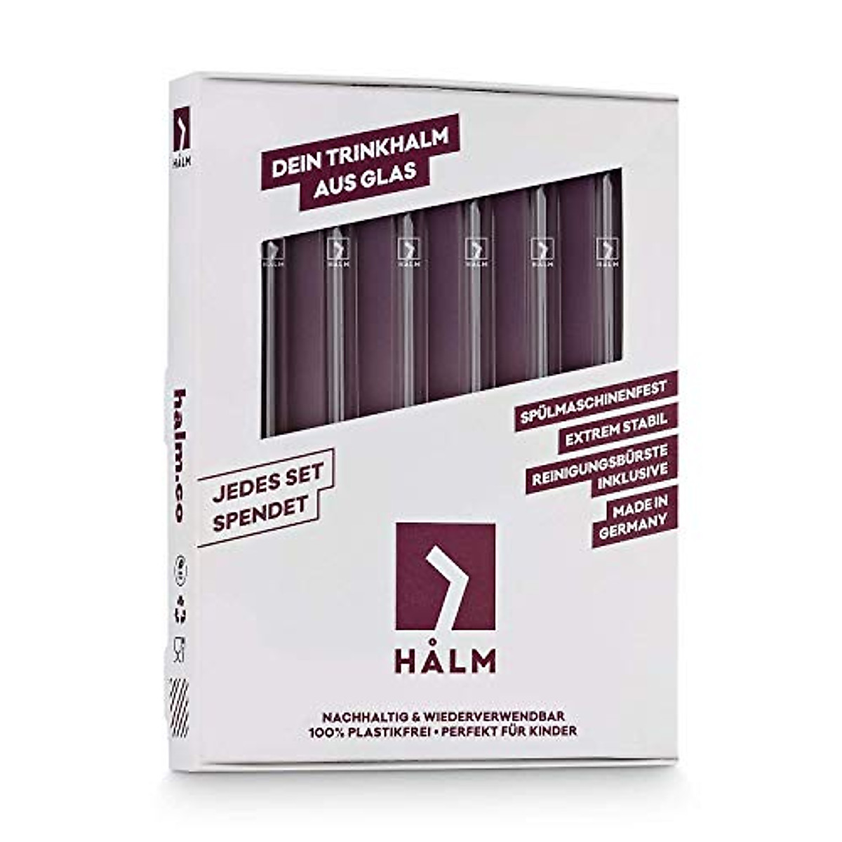 HALM Glass Straws - 6 Reusable 6 inch clear Drinking Straws short + Plastic-Free Cleaning Brush - Made in Germany - Dishwasher Safe - Eco-Friendly - Perfect for Tumbler