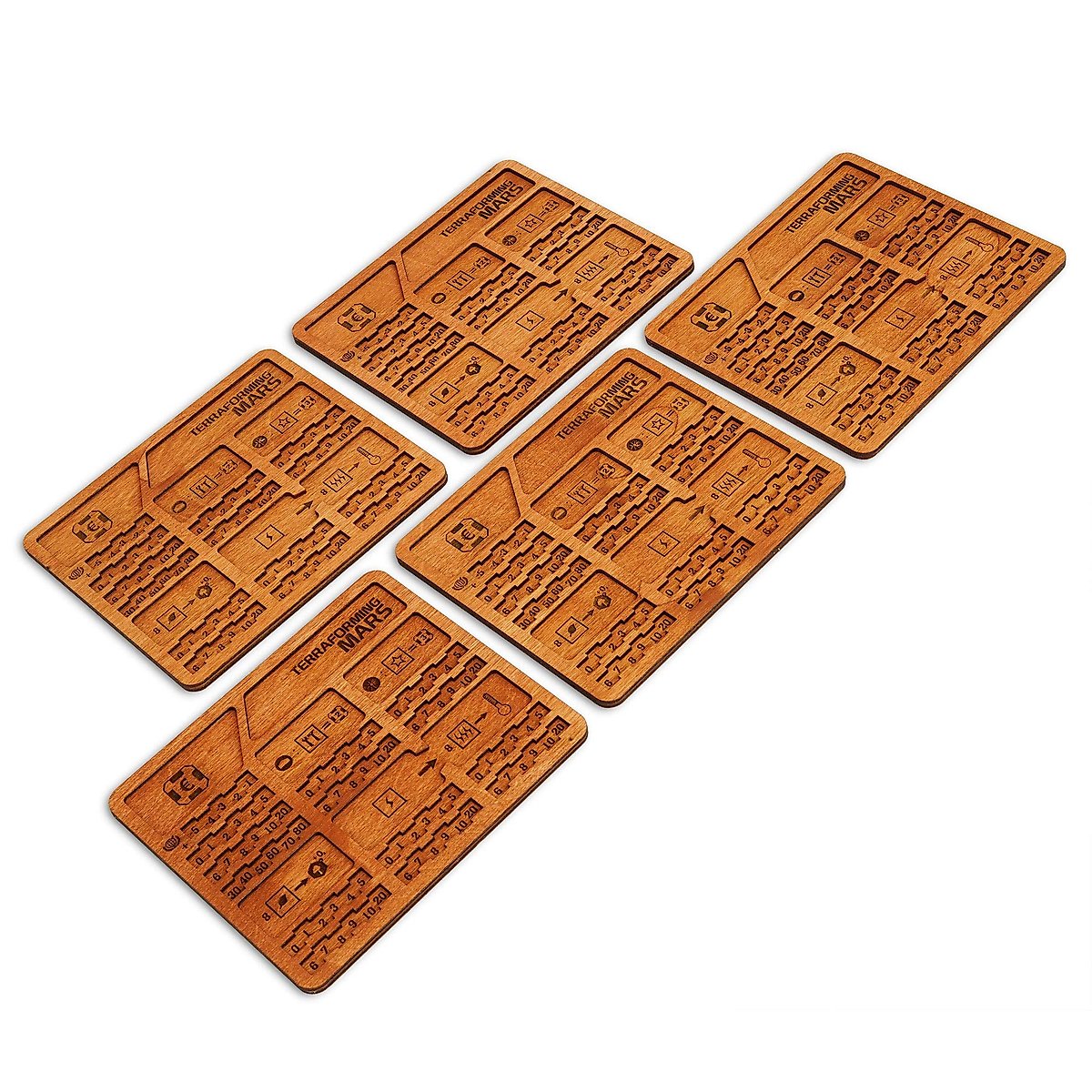 SMONEX 5 Wood Player Boards Compatible with Terraforming Mars Board Game - Gaming Organization with Player Trays Suitable for All Terraforming Mars Expansions