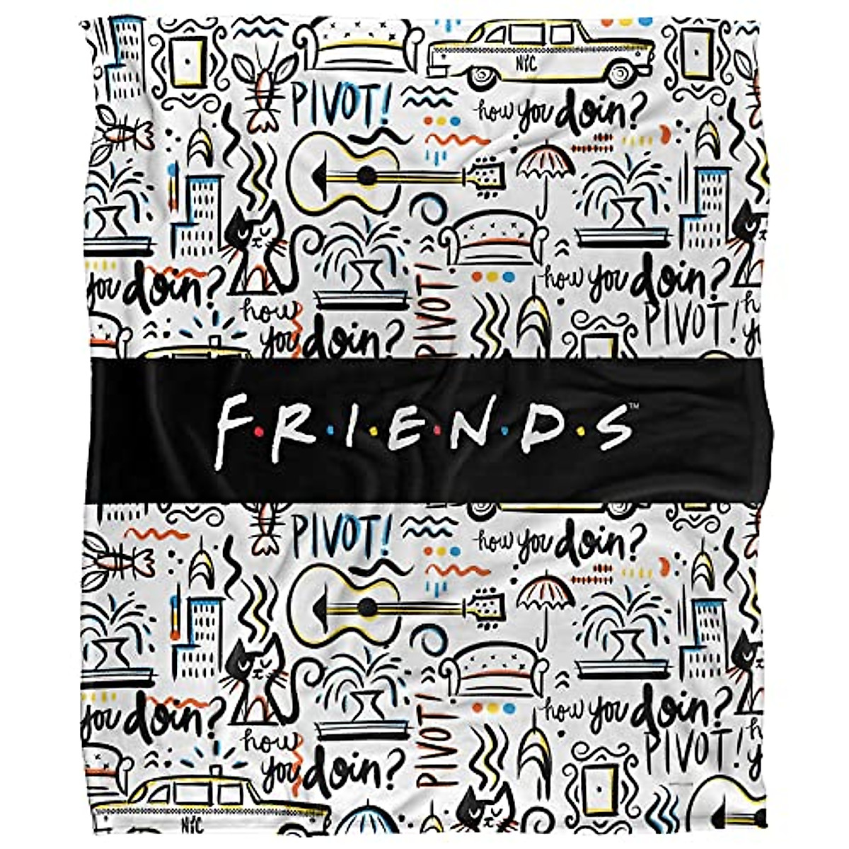 Friends Let's Be Friends Pattern Officially Licensed Silky Touch Super Soft Throw Blanket 50" x 60"