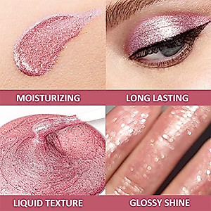 Rosarden Glitter Lip Gloss, Shimmer Lip Gloss, Diamond Shimmer Metallic Lip Gloss,Waterproof Lipstick, Glitter Liquid Lipsticks, Shiny Lip Gloss, Sparkly Glossy Metallic Shimmer, Glitter for Lips, Eyes, Cheeks ,Liquid Matte Lip Gloss, Shiny Lip Tint Plump