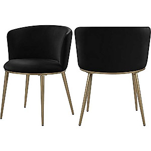 Meridian Furniture Skylar Collection Modern | Contemporary Upholstered Dining Chair with Rounded Back and Sturdy Iron Legs, Set of 2, 23.5" W x 23.5" D x 30" H, Black Velvet, Gold