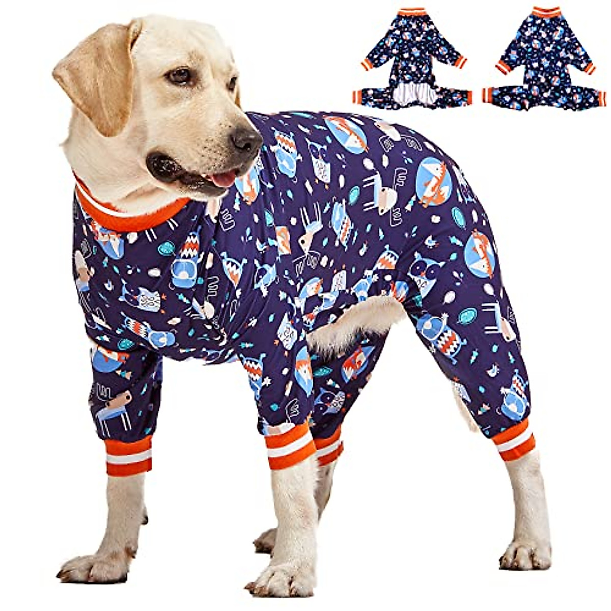 LovinPet Pet Clothes for Large Dogs: Nighthawk& Red Fox Steel Gray Print, Lightweight Stretchy Knit Pullover Pet Pajamas, Big Dog Onesie, Large Breed Dog Jammies, Pet PJ's /3XL