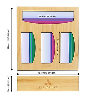 ARSHOPHIVE Bag Storage Organizer for Kitchen Drawer, Bamboo Organizer, Compatible with Gallon, Quart, Sandwich and Snack Variety Size Bag (1 Box 4 Slots) (Natural)