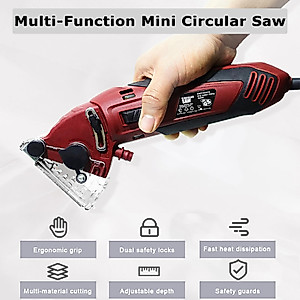BRZOXIN Mini Circular Saw Set, Handheld Circular Saw Corded 3400RMP 400W 110V Max Cutting Depth ½ Inch/12mm w/6 Blades, Multifunction Compact Circular Saw for Wood Drywall Tile Soft Metal PVC Pipe