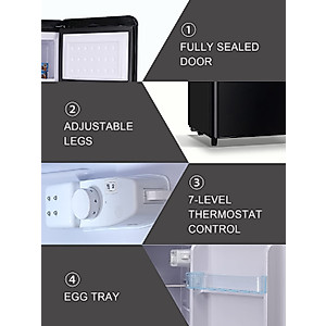 WANAI Compact Refrigerator 3.5 Cu.Ft Retro Black Fridge With Freezer 2 Door Mini Refrigerator with 7 TEMP Modes, LED Lights, Removable Shelves, Ideal for Apartment Dorm and Office, Black