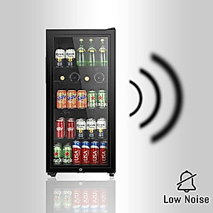 HAILANG 4.5 cu.ft Beverage Refrigerator With 150 Can,Freestanding Beverage Cooler For Office, Bar,Home|Double Glass Door&Adjustable Shelving (4.5cu.ft)