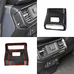Korlot Carbon Fiber Rear Armrest Box A/C Air Conditioning Outlet Vent Trim fit for Ford F150 2021+ for 2023 F250 F350 Super Duty