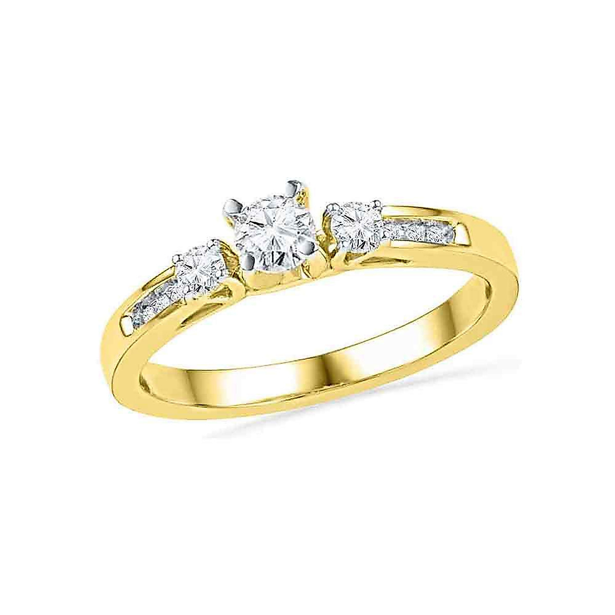 Dazzlingrock Collection 10kt Yellow Gold Womens Round Diamond 3-stone Bridal Wedding Engagement Ring 1/2 ctw