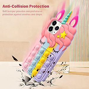 HoneyAKE Fidget Toys Phone Case for iPhone 11 Pro Max Case Bubble Bumper Protective Soft Silicone Shockproof Stress Reliever Pop Phone Cover Shell for Women Girls iPhone 11 Pro Max 6.5'', Rainbow