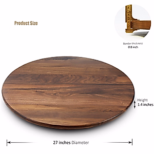 MAGIGO 27 Inches Black Walnut Wood Lazy Susan Organizer, Solid Wooden Round Turntable, Rotating Tray for Table Top/Counter Top
