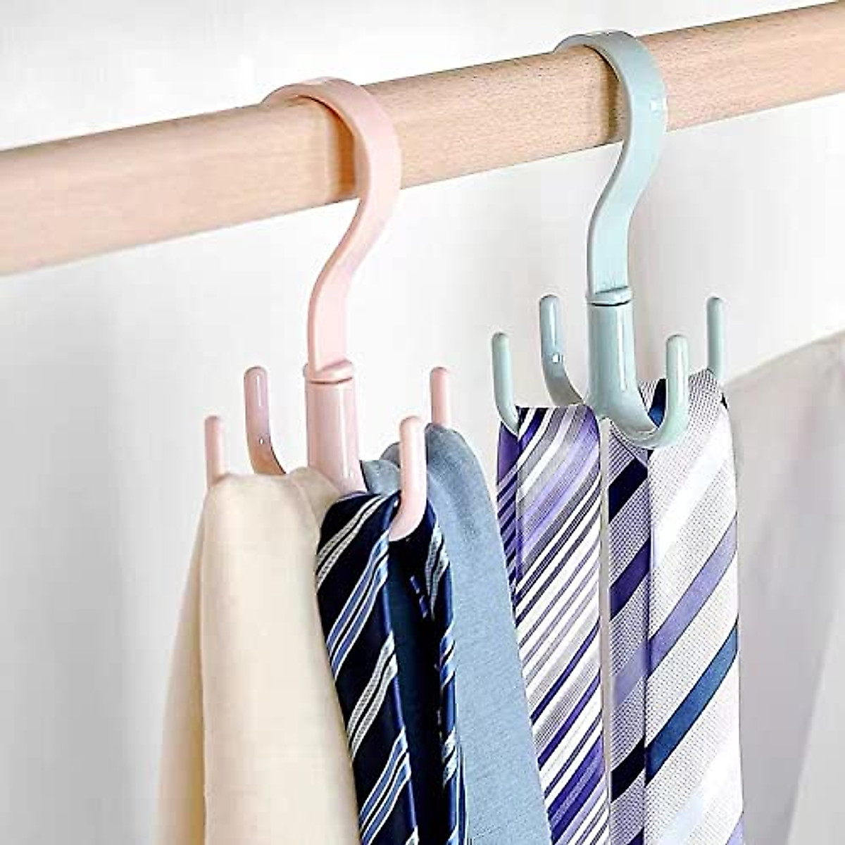 SKLLKAGI Closet Hanging Organizer 360 Degree Swivel Hooks (Pack of 3) for Hanging Belts, Ties, Bags, Purses, Scarves, Clothes and More. Easy Installation, no Drilling Required, Space Saving.