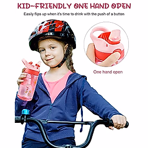 A+ Choice Kids Water Bottle with Straw & Handle - 16 oz BPA Free Kids Water Bottles, Spill Proof, Easy-Clean, Dishwasher Safe - Cute Rabbit Pink