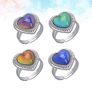 Amosfun 4PCS mood rings for ring girls kids boys bulk women- Heart Shape Adjustable Creative Fashion Mood Rings Finger Rings Color Change Rings