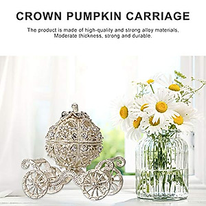 Kisangel Silver Rhinestone Princess Crystal Pumpkin Carriage Trinket Jewelry Box Collectible Figurine Decorative Jewelry Ring Display Holder Table Sculpture