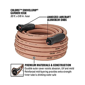 Flexzilla Colors Garden Hose with SwivelGrip, 5/8 in. x 50 ft., Drinking Water Safe, Red Clay - HFZC550TCS