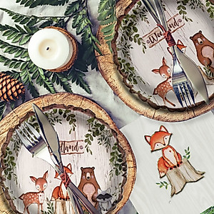 Woodland Creatures Party Supplies Baby Shower Decorations, Forest Animal Friends Theme Party Supplies, 32 Guests Dinner Plates, Dessert Plates,9 oz Cups and Napkins for Baby Shower and Birthday Party